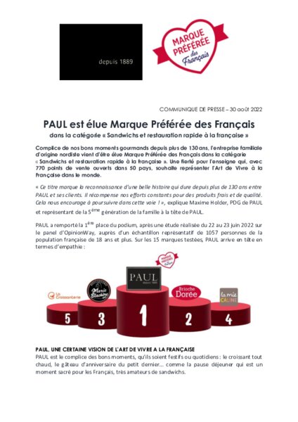 Paul est élue Marque Préférée des Français | RESTO-Today