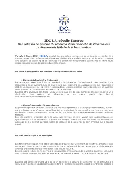JDC S.A. dévoile Esperoo | RESTO-Today