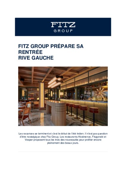 Fitz Group prépare sa rentrée rive gauche | RESTO-Today