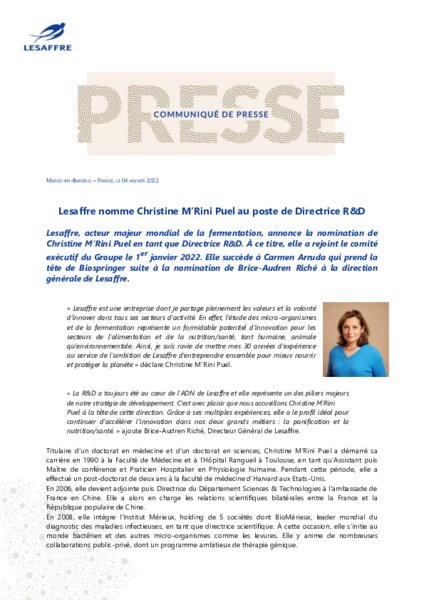 Lesaffre nomme Christine M’Rini Puel au poste de Directrice R&D | RESTO ...
