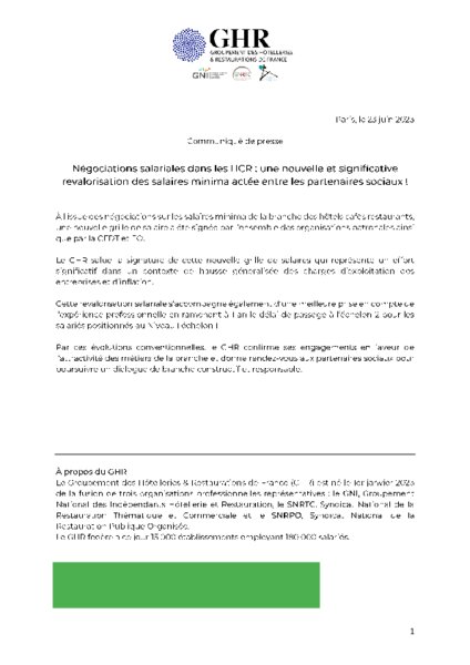 HCR : une nouvelle et significative revalorisation des salaires minima actée | RESTO-Today